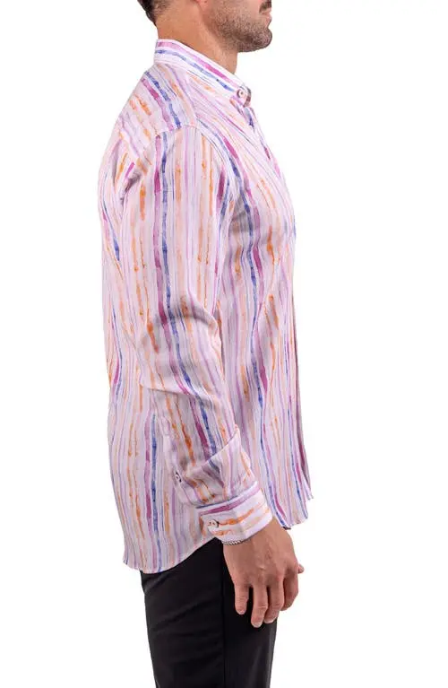 MACEOO Fibonacci Resistance Contemporary Fit Button-up Shirt - White Multi Stripe