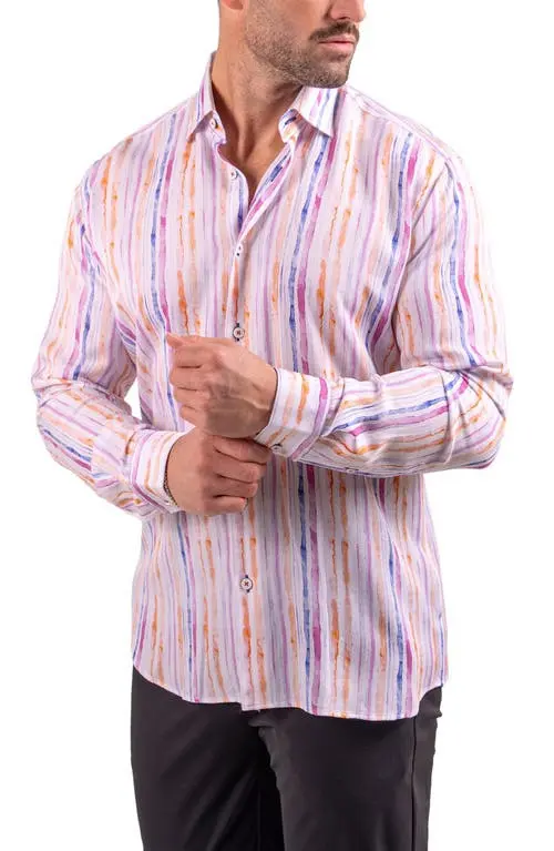 MACEOO Fibonacci Resistance Contemporary Fit Button-up Shirt - White Multi Stripe