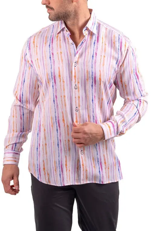 MACEOO Fibonacci Resistance Contemporary Fit Button-up Shirt - White Multi Stripe