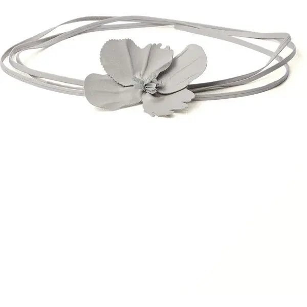 Mango Floral Leather Skinny Belt - Grey
