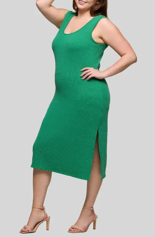 24SEVEN COMFORT APPAREL Sleeveless Ribbed Midi Dress - Green