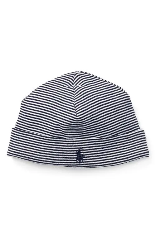 Ralph Lauren Embroidered Logo Beanie - Refined Navy Stripe