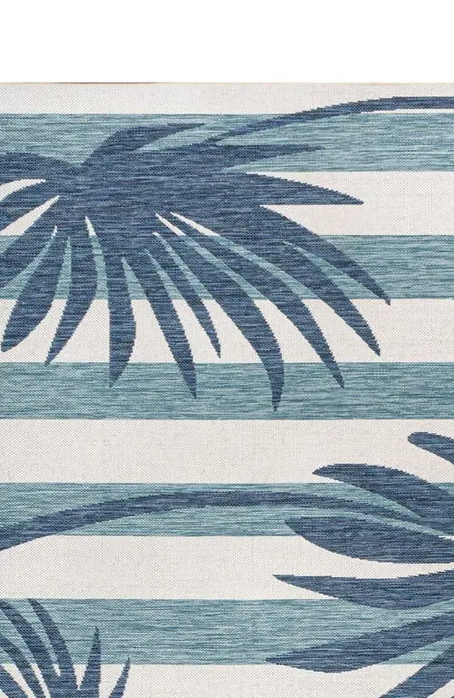 JONATHAN Y Veronica Classic Beach Stripe And Palm Leaf Indoor/outdoor Area Rug - Navy/cream