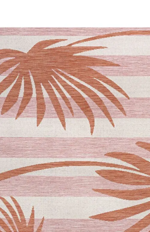JONATHAN Y Veronica Classic Beach Stripe And Palm Leaf Indoor/outdoor Area Rug - Pink/cream