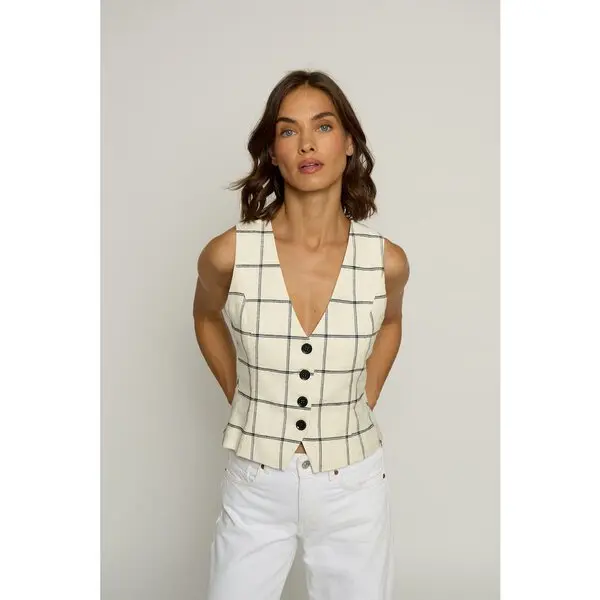 Central Park West Two-tone Linen Vest - Ivory
