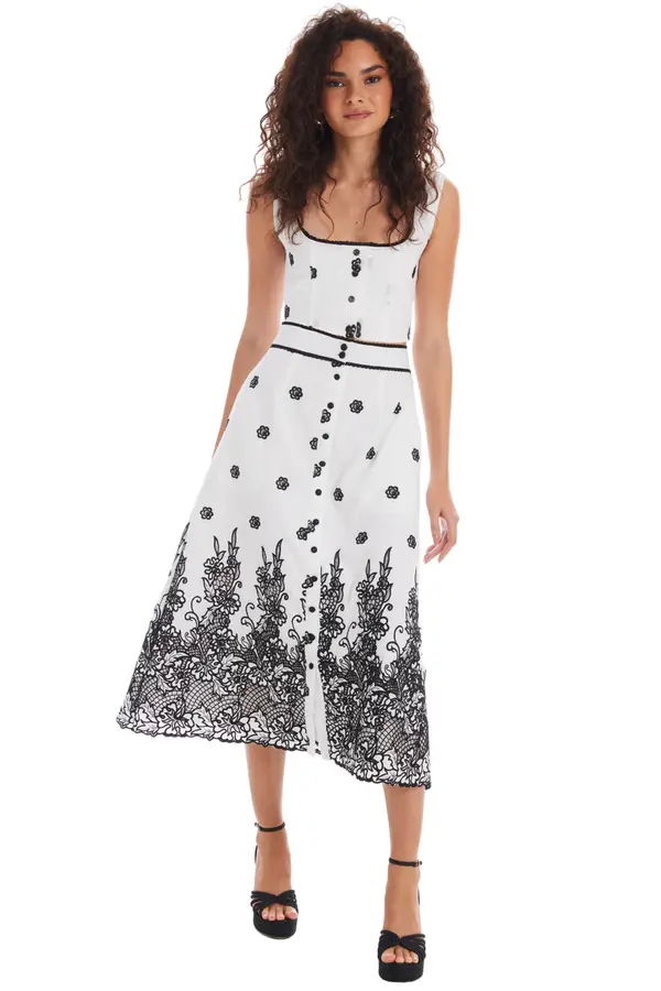 Allison Farrah Embroidered A-line Skirt