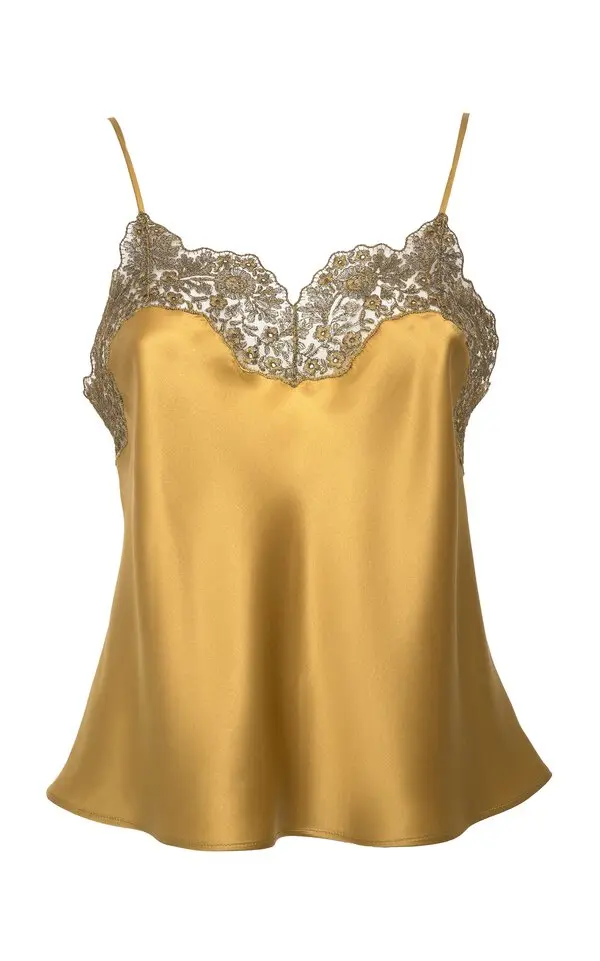 Loretta Caponi Esmeralda Lace-trimmed Silk Top - Gold
