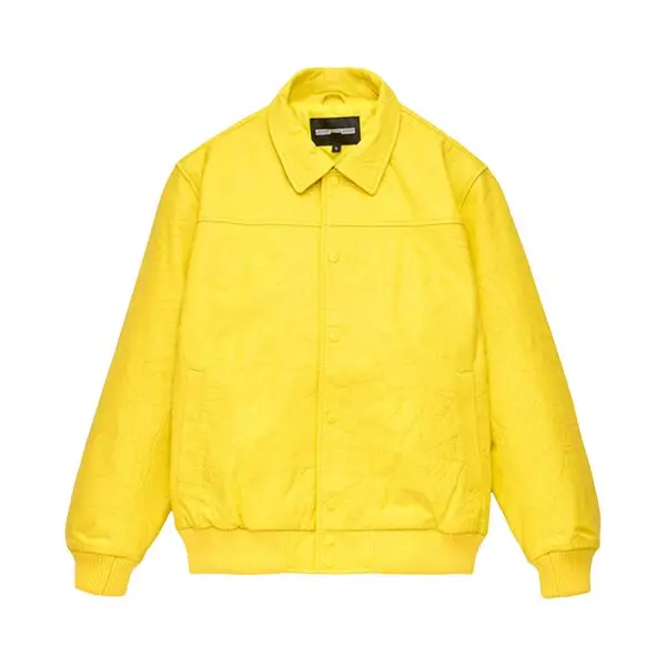 SP5DER Debossed Web Leather Jacket - Yellow