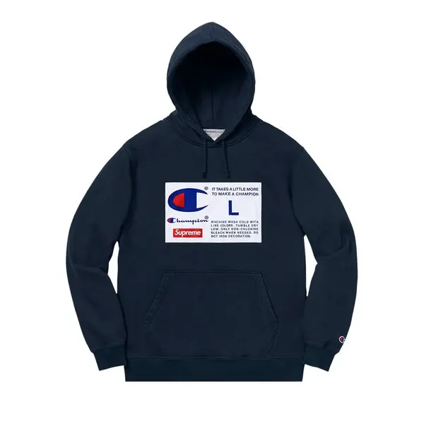 Supreme X Champion Label Hooded Sweatshirt - Blue