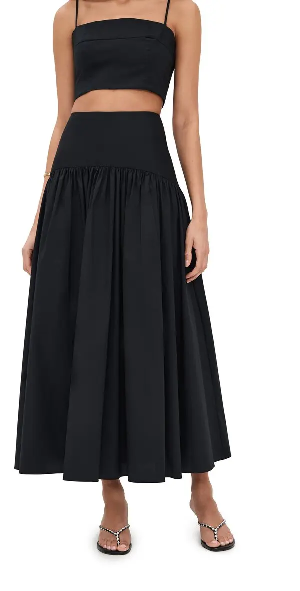 Staud Procida Gathered Poplin Skirt - Black