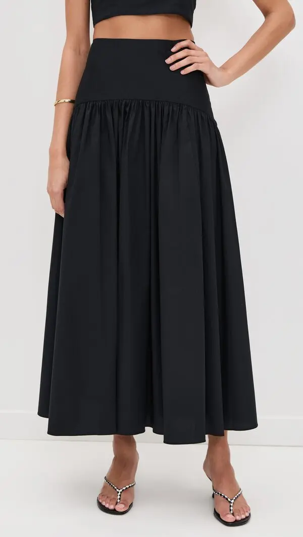 Staud Procida Gathered Poplin Skirt - Black