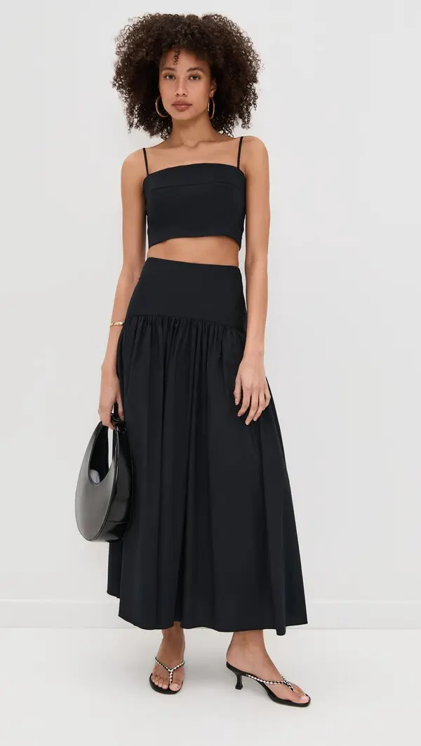 Staud Procida Gathered Poplin Skirt - Black