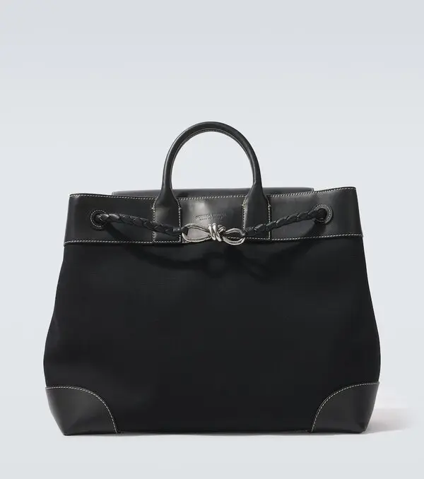 Bottega Veneta Andiamo Voyager Leather-trimmed Tote - Black