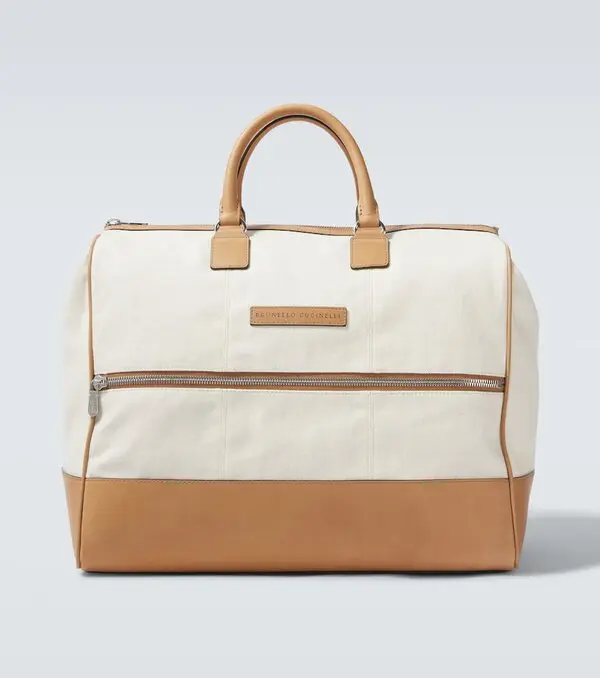 Brunello Cucinelli Boston Summer Canvas Duffle Bag - White
