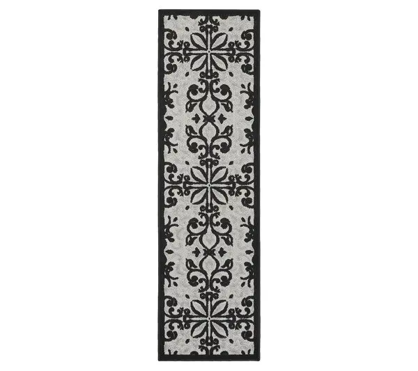 NOURISON HOME Home Modern Demask Print In/outdoor 2'2' X 7'6' Rug - One-color