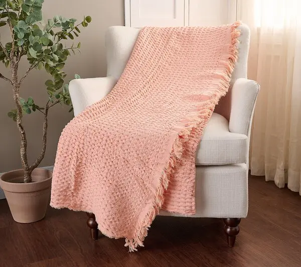 LWYA BY KIM GRAVEL As Is 100% Cotton Yarn Dyed Waffle Knit 60x70 Throw Kim Gr - One-color