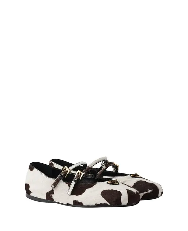 Prada Printed Leather Ballerinas - White
