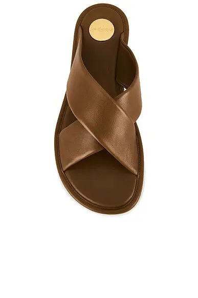 Saint Laurent Talha Flat Sandal - Dark Macadamia