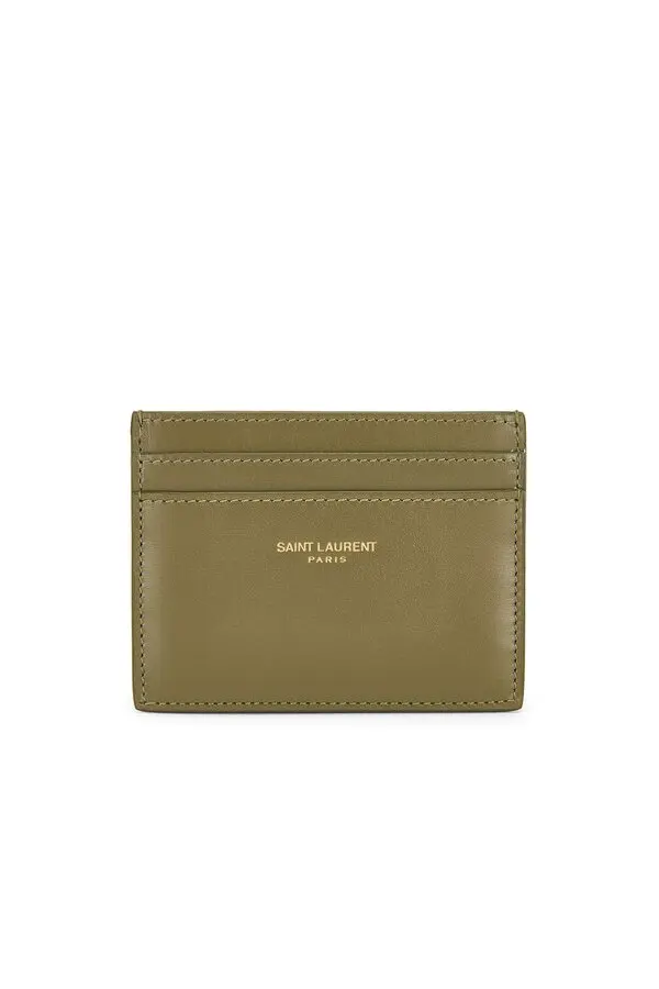 Saint Laurent Credit Card Case In Olive - Strong Moss