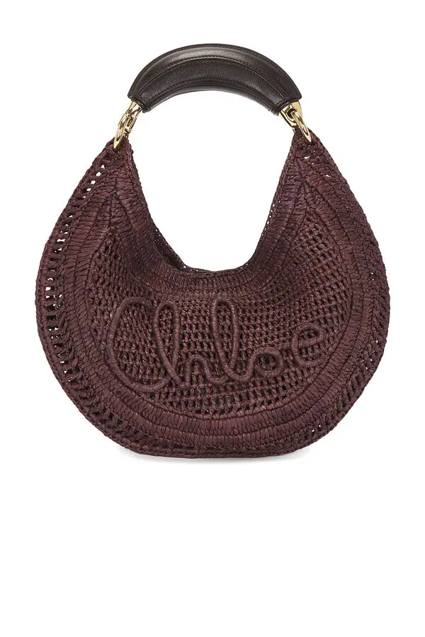 Chloé Hobo Bag In Raffia With Leather Trim - Kohl Brown