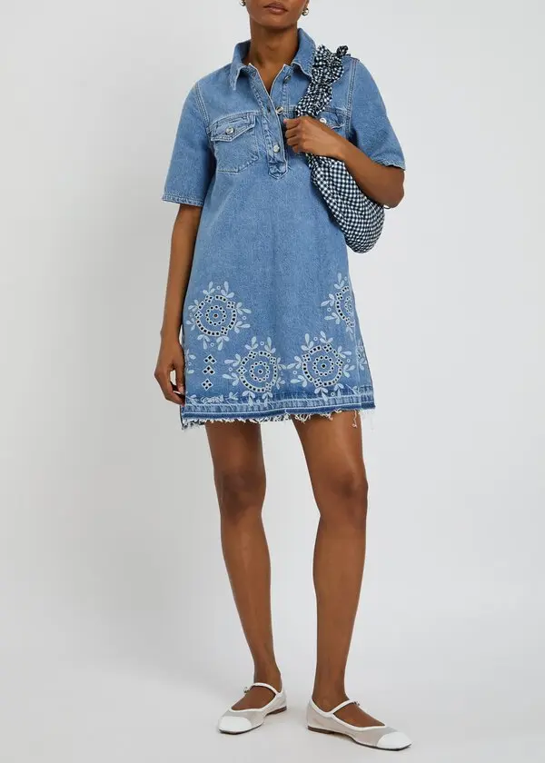 ganni broderie-anglaise cotton mini dress Ganni Broderie-anglaise Cotton Minidress