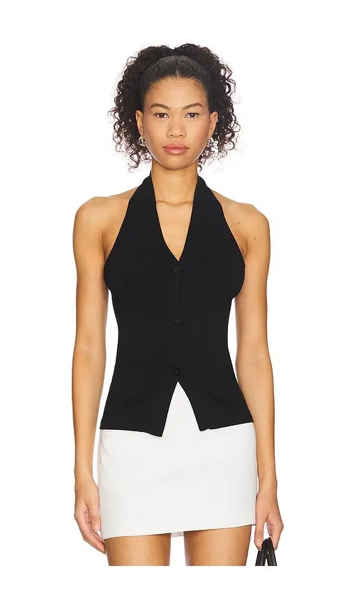 ALL THE WAYS Halterneck Button-up Top - Black