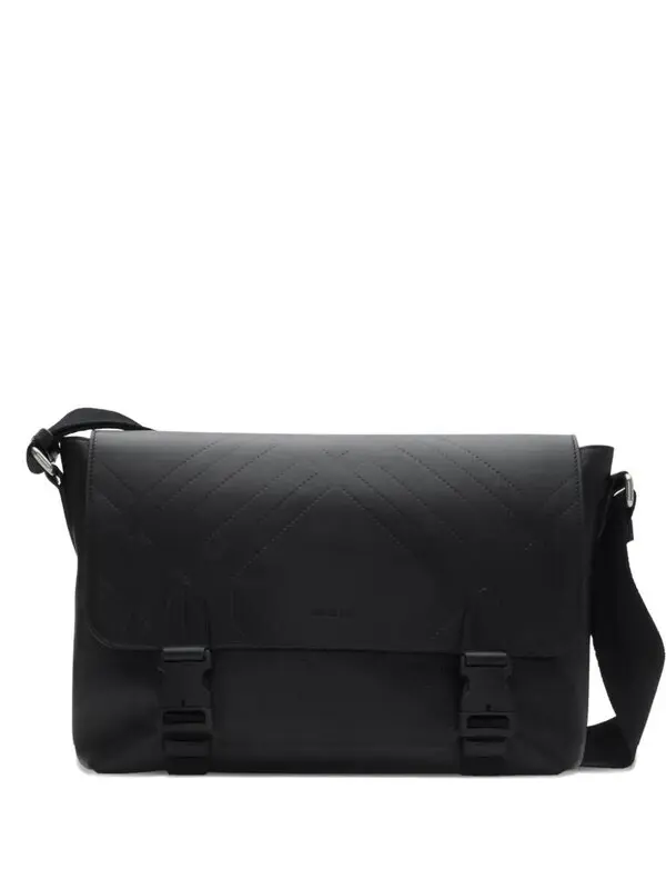 Burberry Leather Embossed Messenger Bag - Black