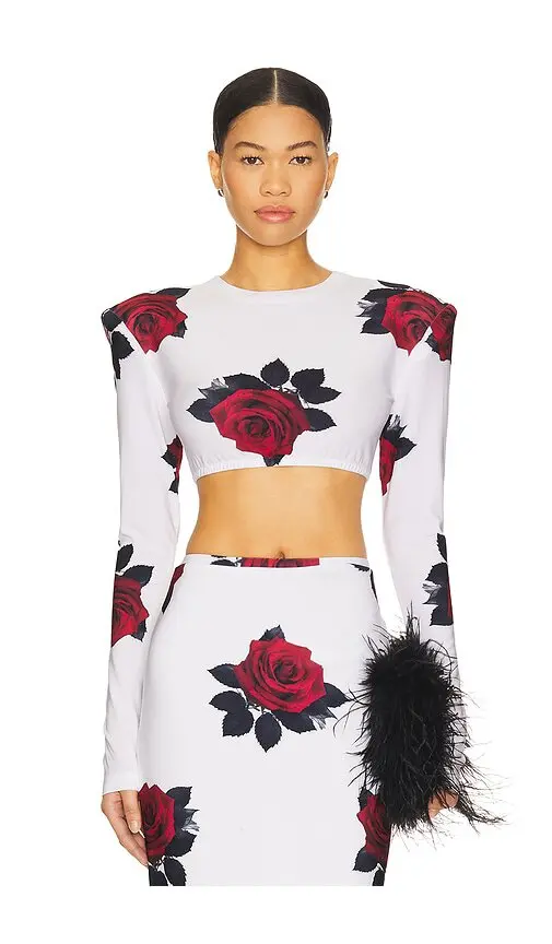Norma Kamali Shoulder Pad Crop Top - Red Rose