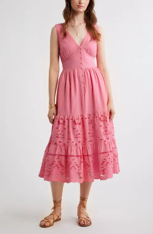 Treasure & Bond Lace Detail Sleeveless Cotton Dress - Pink Lemonade