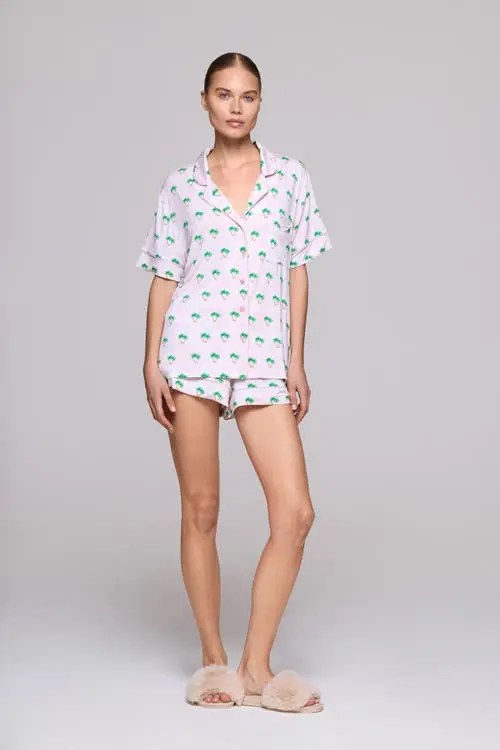 CRICKLE DAISY Palm Spring Sky Short Pajama Set - Light Pink/ Green