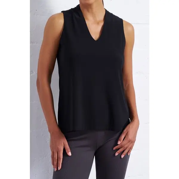 FRANNE GOLDE Luxe Stretch V-neck Sleeveless Shell - Black