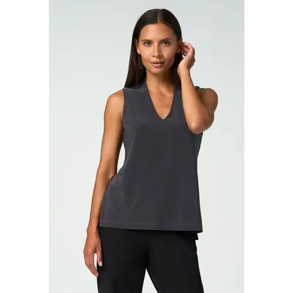 FRANNE GOLDE Luxe Stretch V-neck Sleeveless Shell - Graphite