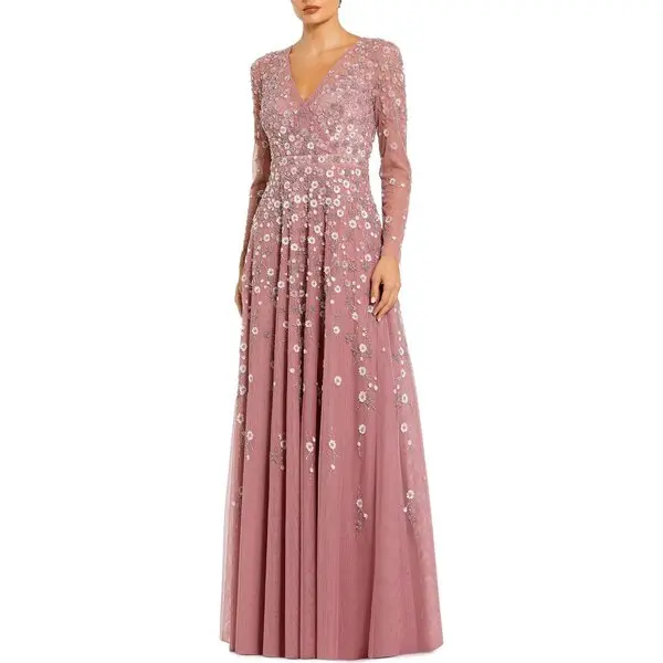 Mac Duggal Embellished Wrap Over A-line Gown - Berry