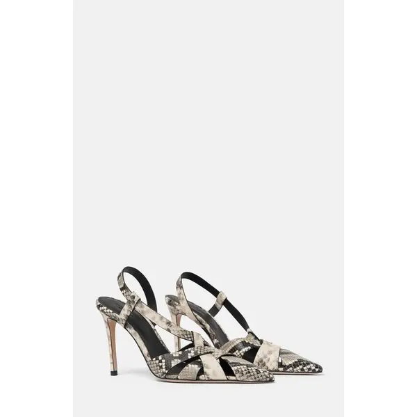 SCAROSSO Athena Slingback Pumps - Grey - Snake-printed Calf
