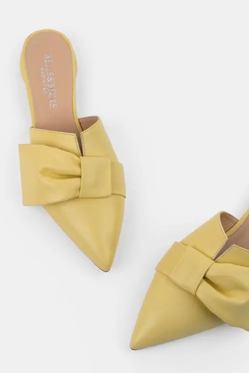 BELLS & BECKS Ana Pointy Toe Mule With Bow - Yellow