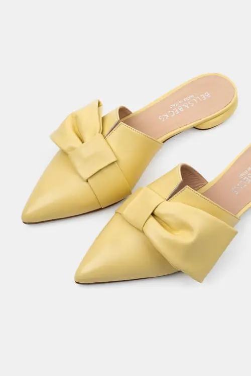 BELLS & BECKS Ana Pointy Toe Mule With Bow - Yellow