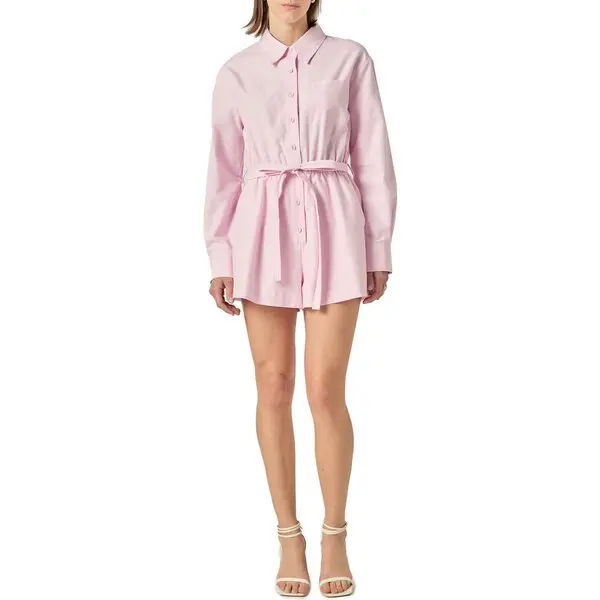 English Factory Long Sleeve Cotton Romper - Pink