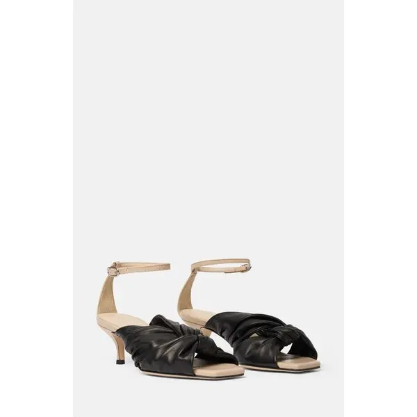 SCAROSSO Knot Kitten Heel Sandals - Black - Calf