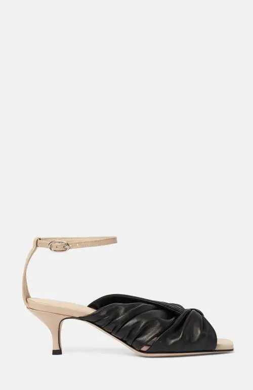 SCAROSSO Knot Kitten Heel Sandals - Black - Calf