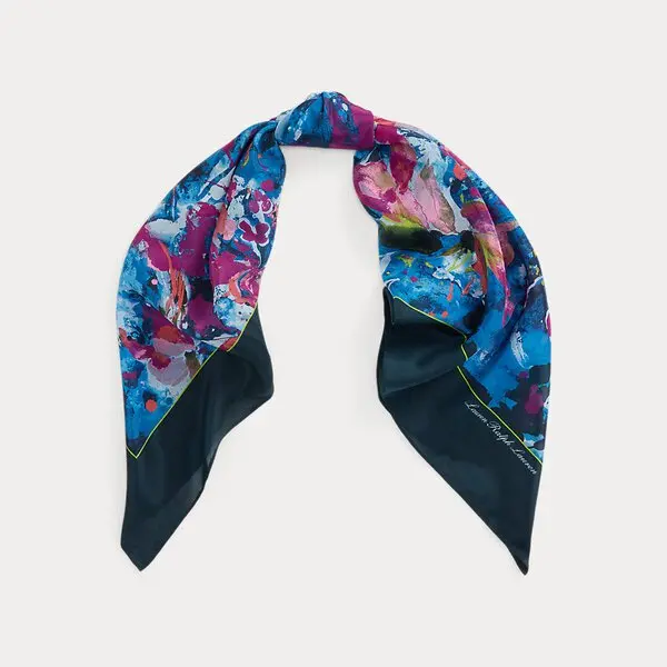 Ralph Lauren Paisley Silk Twill Square Scarf Navy Editorialist