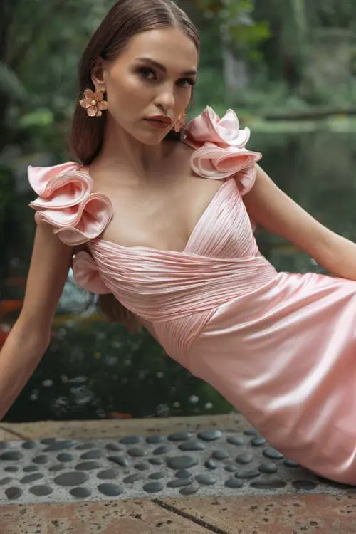 Mac Duggal Charmeuse Ombre Gown With Ruffle Straps - Sunset
