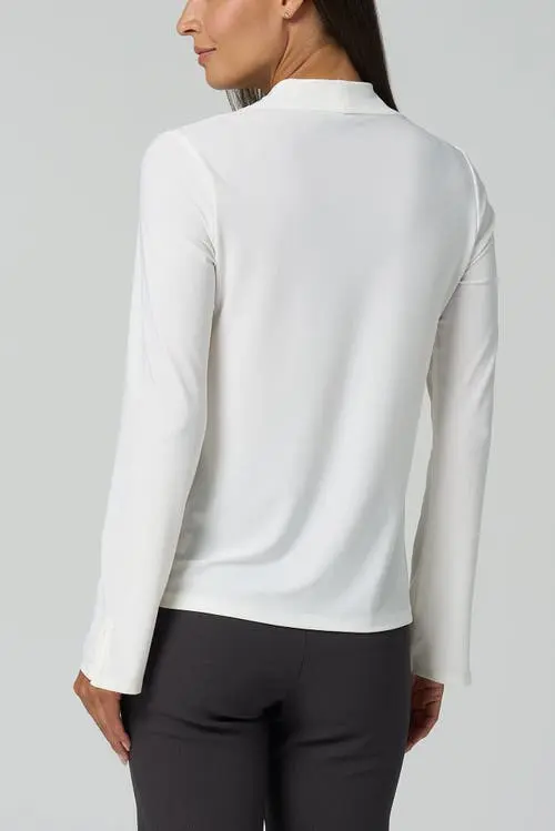 FRANNE GOLDE Luxe Stretch Long Sleeve V-neck Top - Ivory