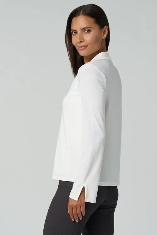 FRANNE GOLDE Luxe Stretch Long Sleeve V-neck Top - Ivory