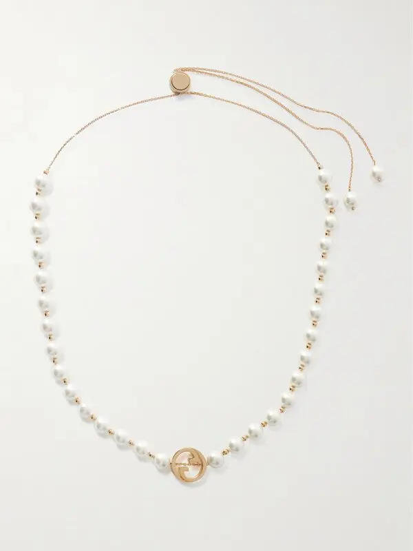 Gucci Interlocking G Faux Pearl Necklace - Gold
