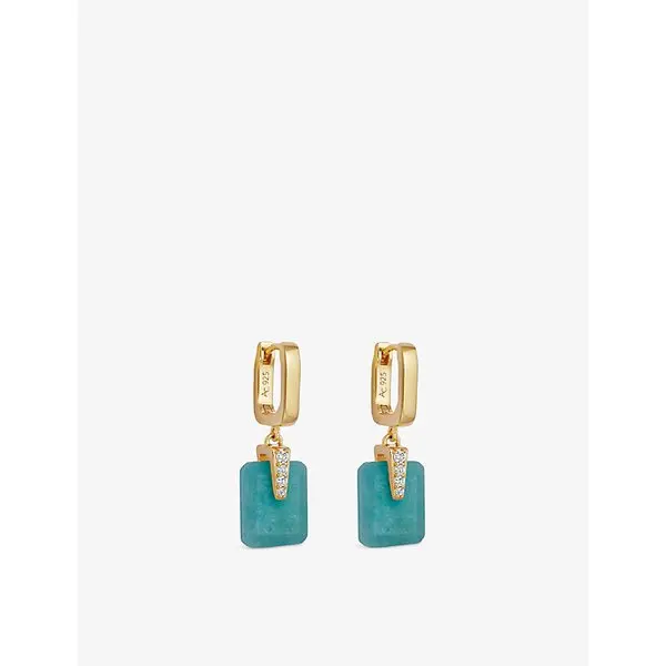 Astley Clarke Deco Amazonite And White Sapphire Drop Huggie Earrings - Gold