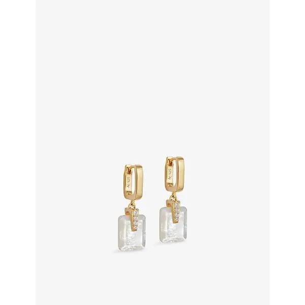 Astley Clarke Deco 18ct Yellow Vermeil, Mother-of-pearl And White Sapphire Drop Huggies - Gold