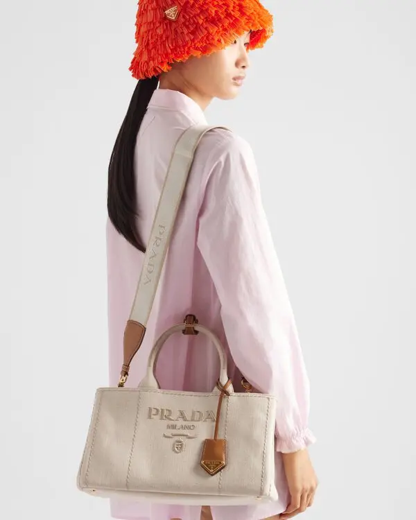 Prada Jardiniere Large Linen-blend Handbag - Natural