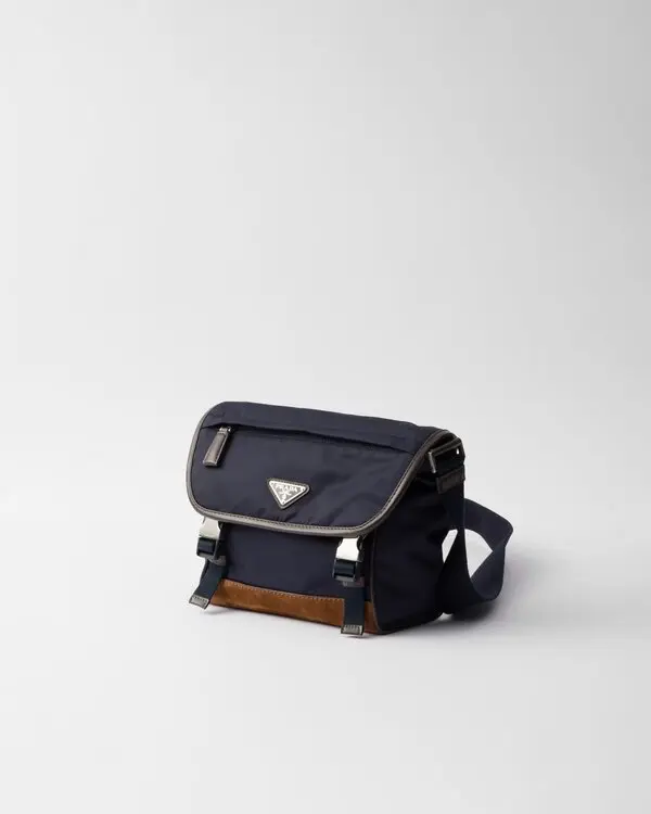 Prada Medium Re-nylon And Leather Shoulder Bag - Blue