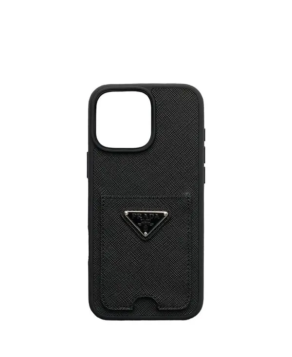 Prada Saffiano Leather Case For Iphone 16 Pro Max - Black