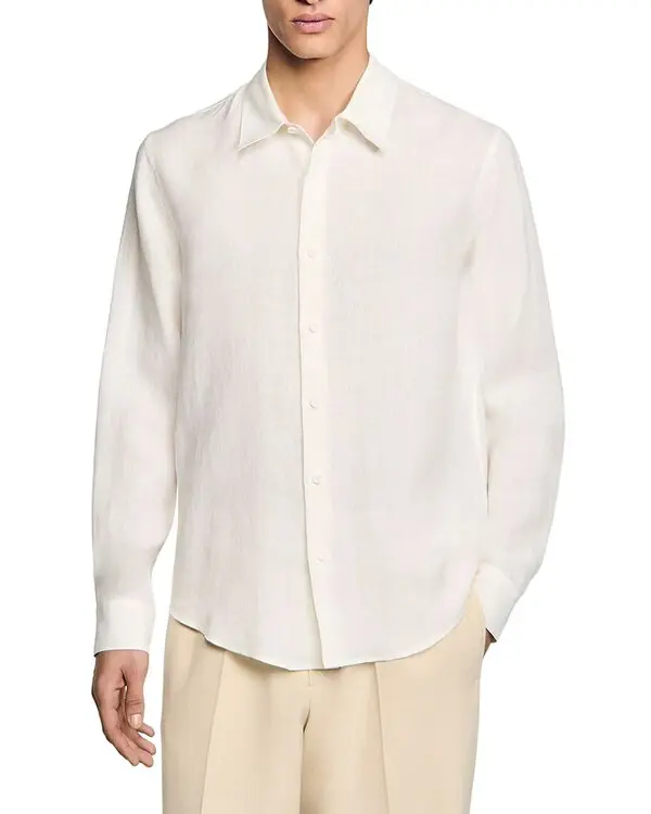 Sandro Linen Long Sleeve Shirt - Ivory